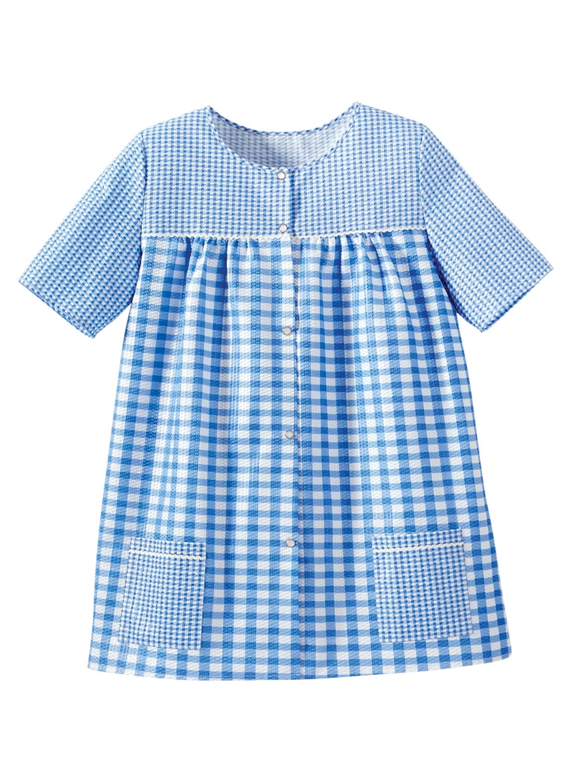 EZI Women's Plus Snap Front Short Sleeve Gingham Shift Seersucker ...