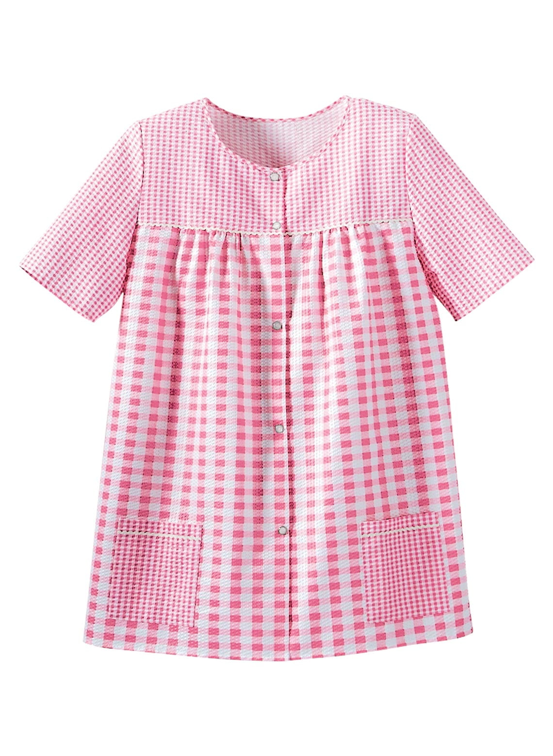 EZI Women's Plus Size Cooking Dress, Snap Front Short Sleeve Gingham ...