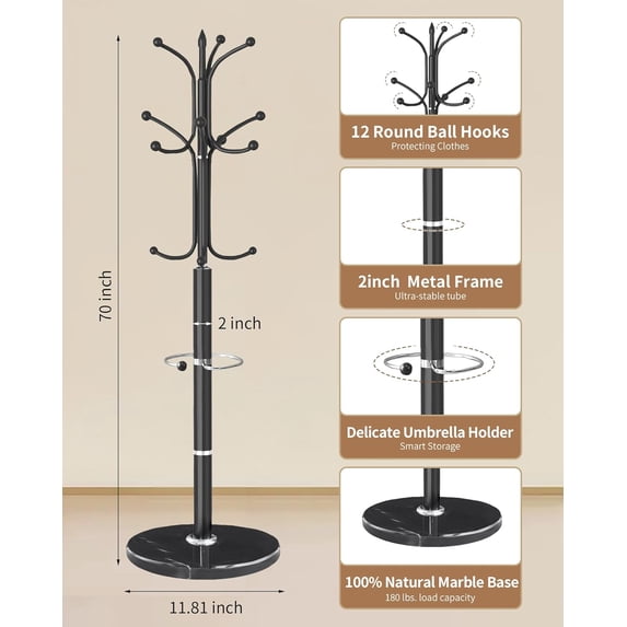EZIVIEZ Modern Coat Rack Stand, Metal Freestanding Coat Rack with ...