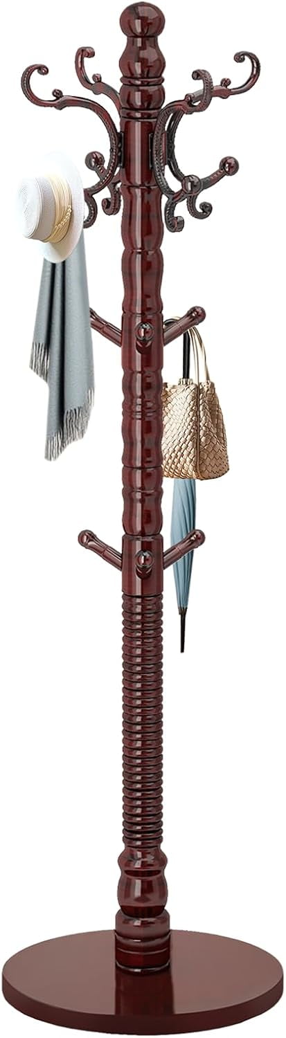 EZIVIEZ Wooden Coat Rack Stand, Solid Wood Freestanding Coat Rack ...