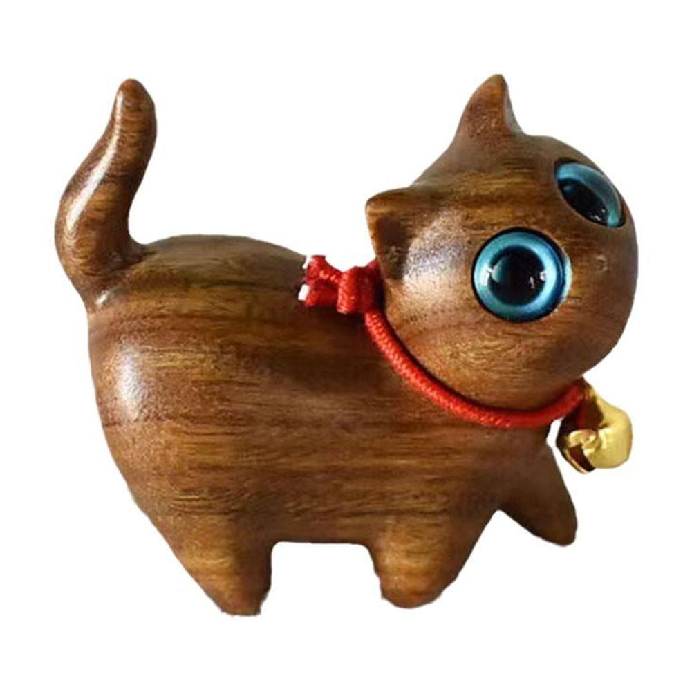 EZLIFE Wooden Cat Sculpture Wood Cat Figurine Miniature Small Home ...