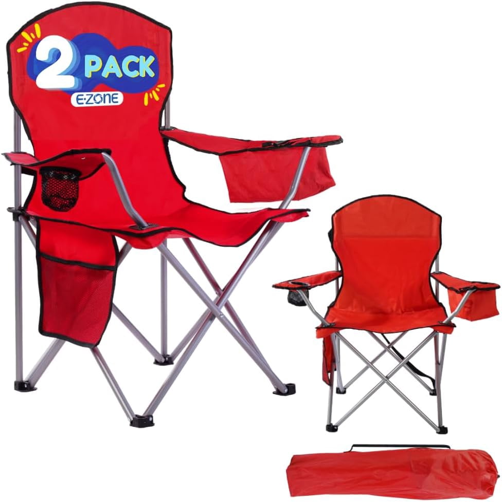 EZONE Set of 2 Camping Chairs with Built-in Ice Cooler, Portable Chair ...