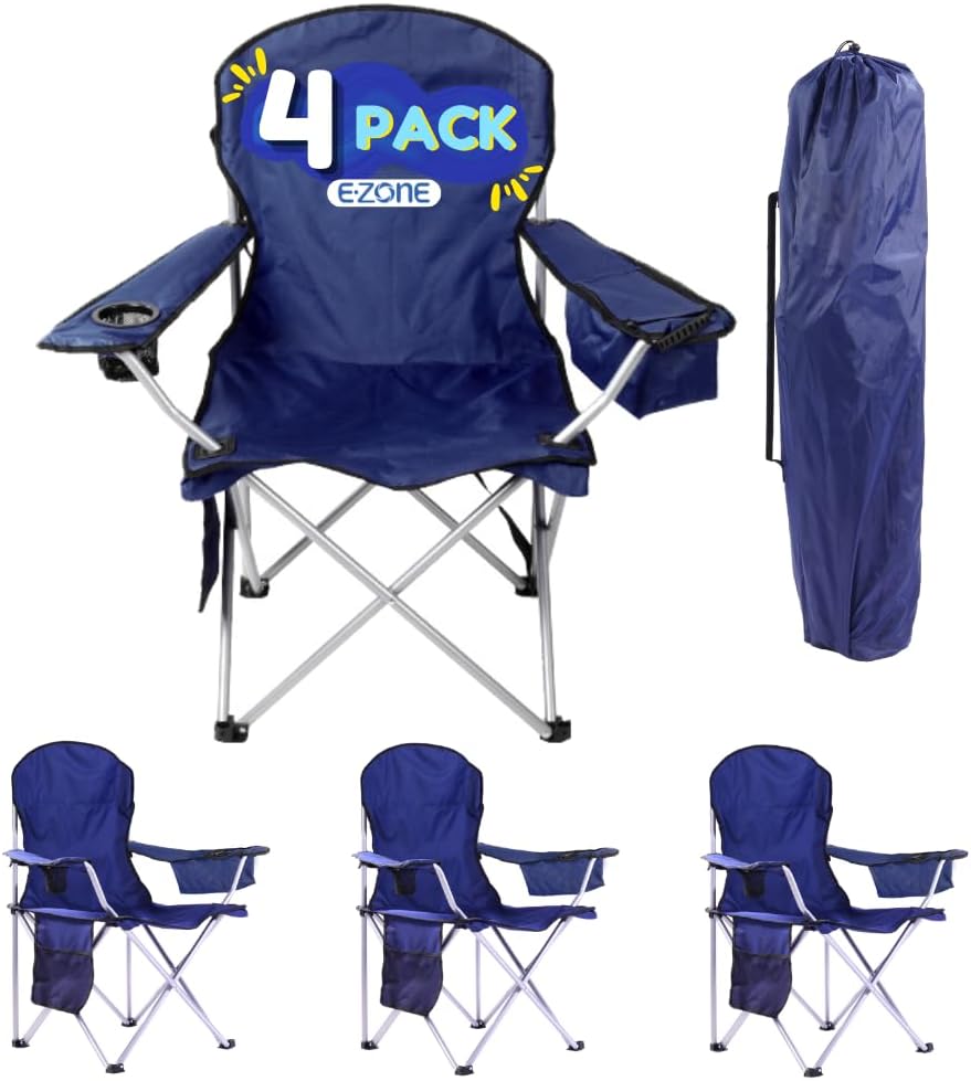 EZONE Set of 2 Camping Chairs with Built-in Ice Cooler, Portable Chair ...