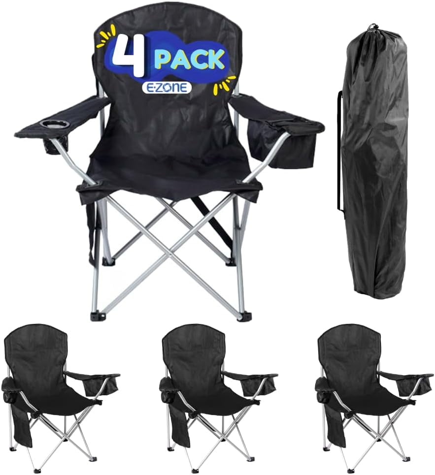 EZONE Set of 4 Camping Chairs with Built-in Ice Cooler, Portable Chair ...