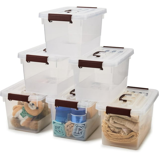 Ezoware Small Locking Plastic Storage Box 11 Quart Clear Stackable
