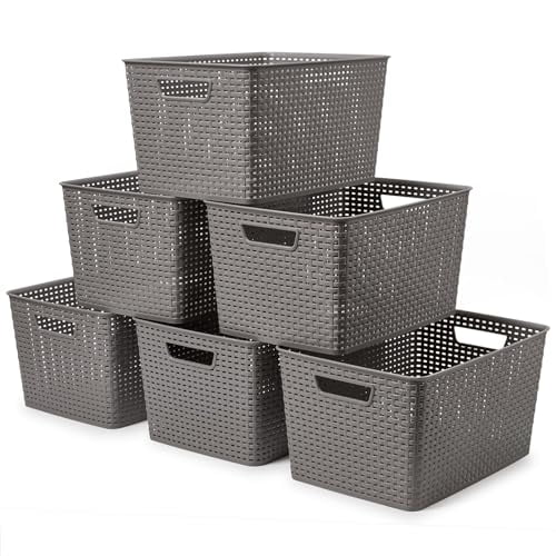 EZOWare 18 Quarts Woven Plastic Storage Baskets, Large Organizer Knit ...