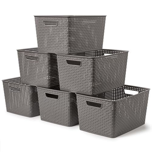 EZOWare 21 Quarts Woven Plastic Storage Baskets, Large Organizer Knit ...