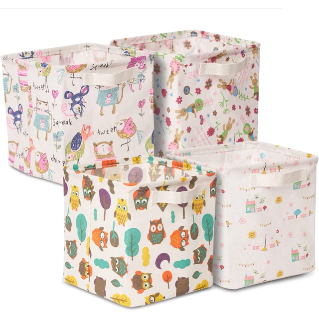 EZOWare 4 Pcs Cube Storage Bin Baskets, Collapsible Cute Fabric Shelf ...
