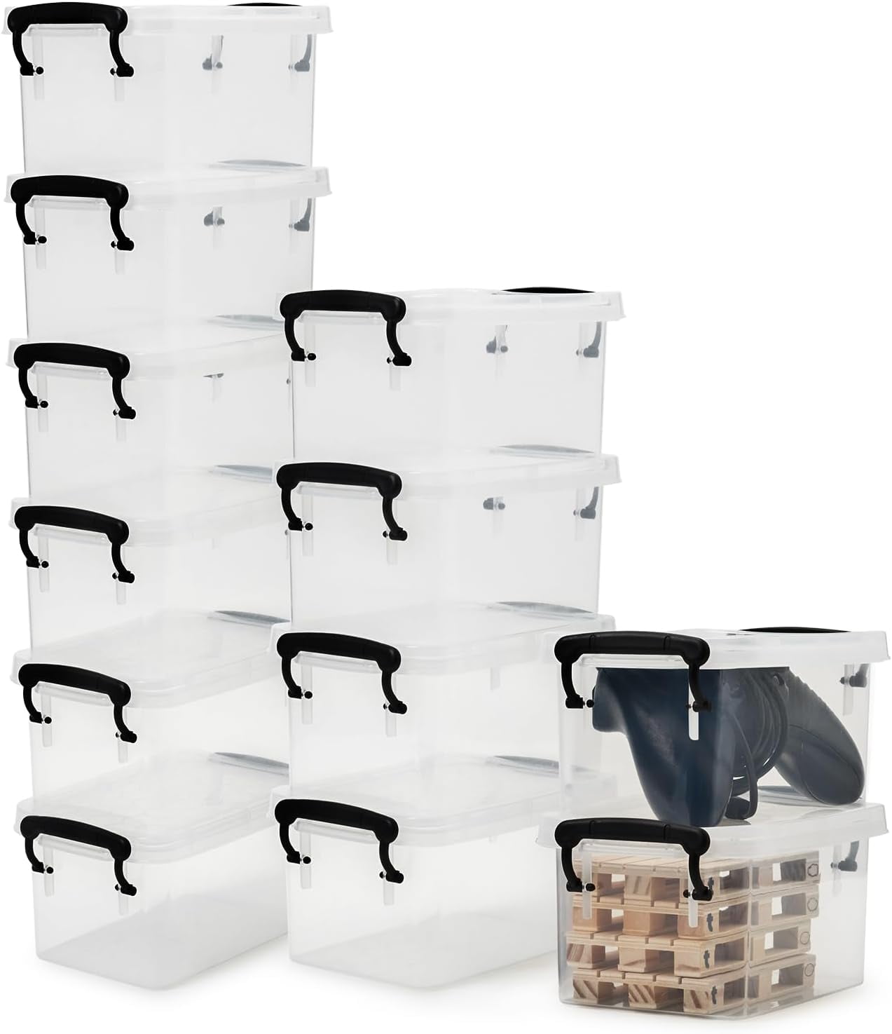 EZOWare Clear Storage Latch Bin Box, 1.3 Quart Small Plastic Stackable ...