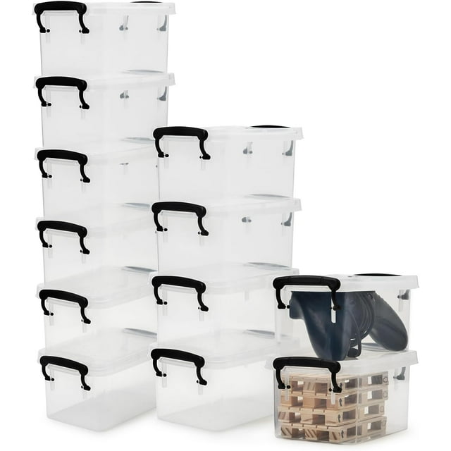 EZOWare Clear Storage Latch Bin Box, 1.3 Quart Small Plastic Stackable ...