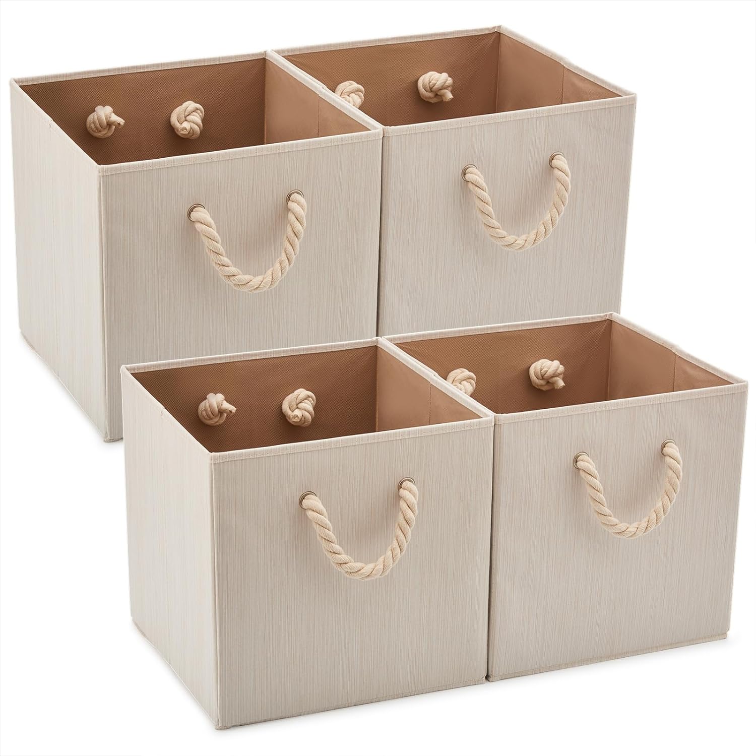 EZOWare Cube Storage Boxes Cotton Rope Handles, Set of 4 Folding ...