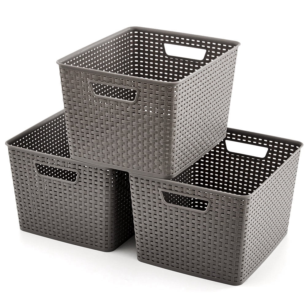 EZOWare Large Gray Plastic Knit Baskets Shelf Household Storage ...