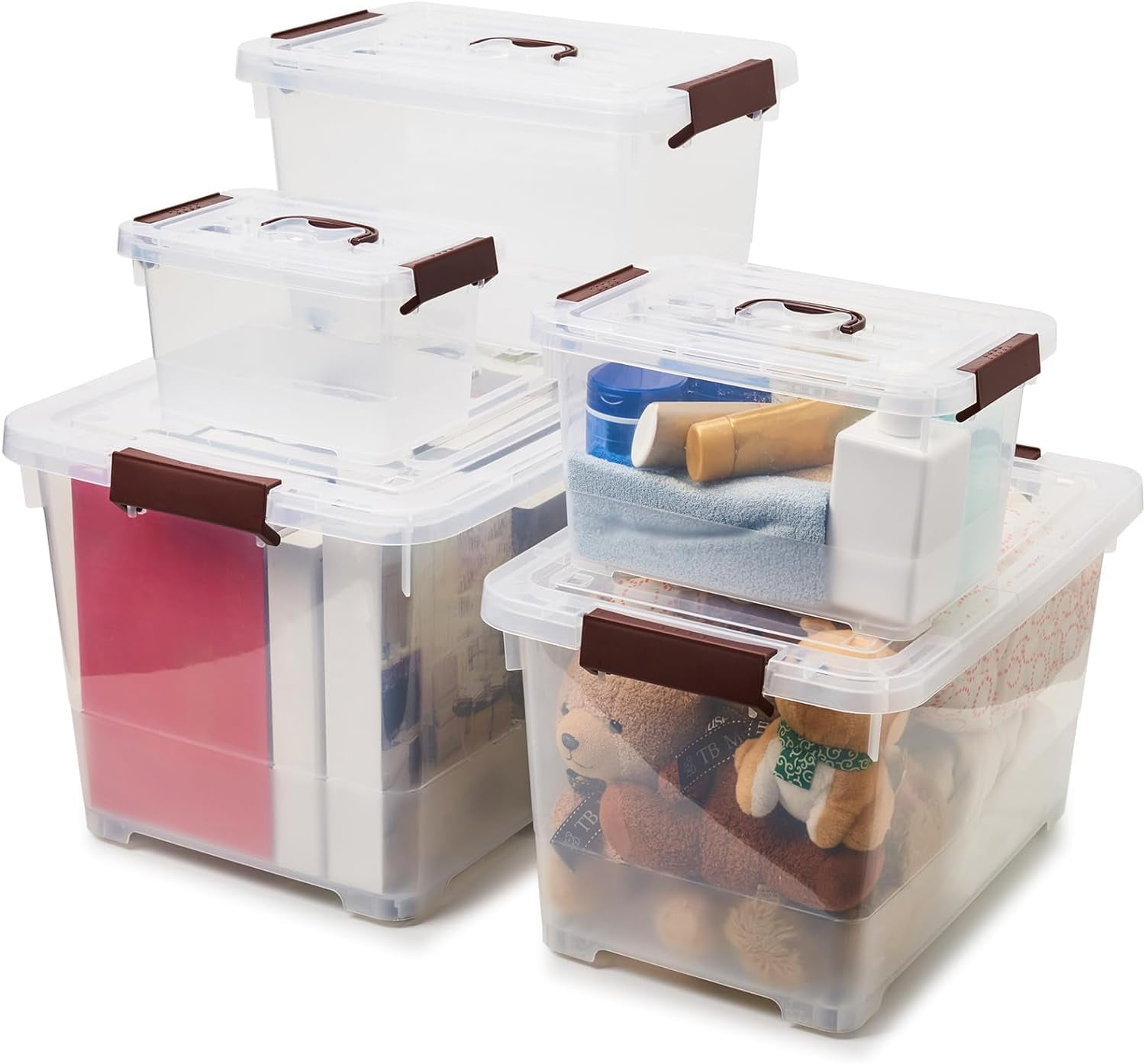 EZOWare Plastic Storage Basket Container with Latching Lid, Set of 5 ...