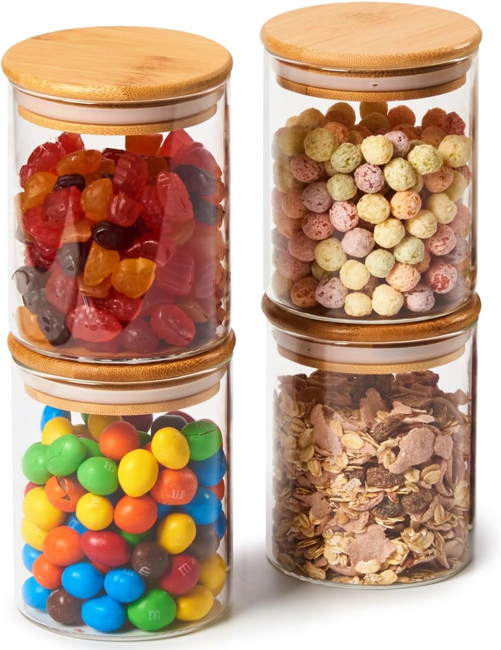 EZOWare Set of 4 Airtight Glass Storage Jars with Bamboo Lid Set, 450ml ...