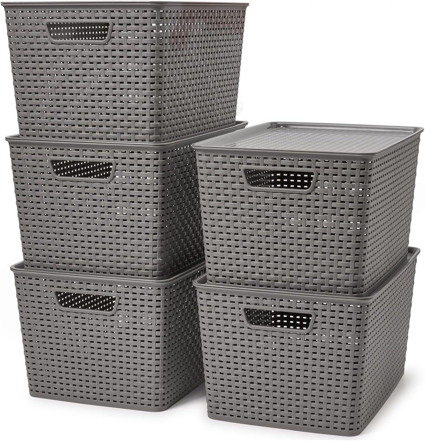 Ezoware Set Of 5 Lidded Storage Bins 21 Quart X Large Plastic