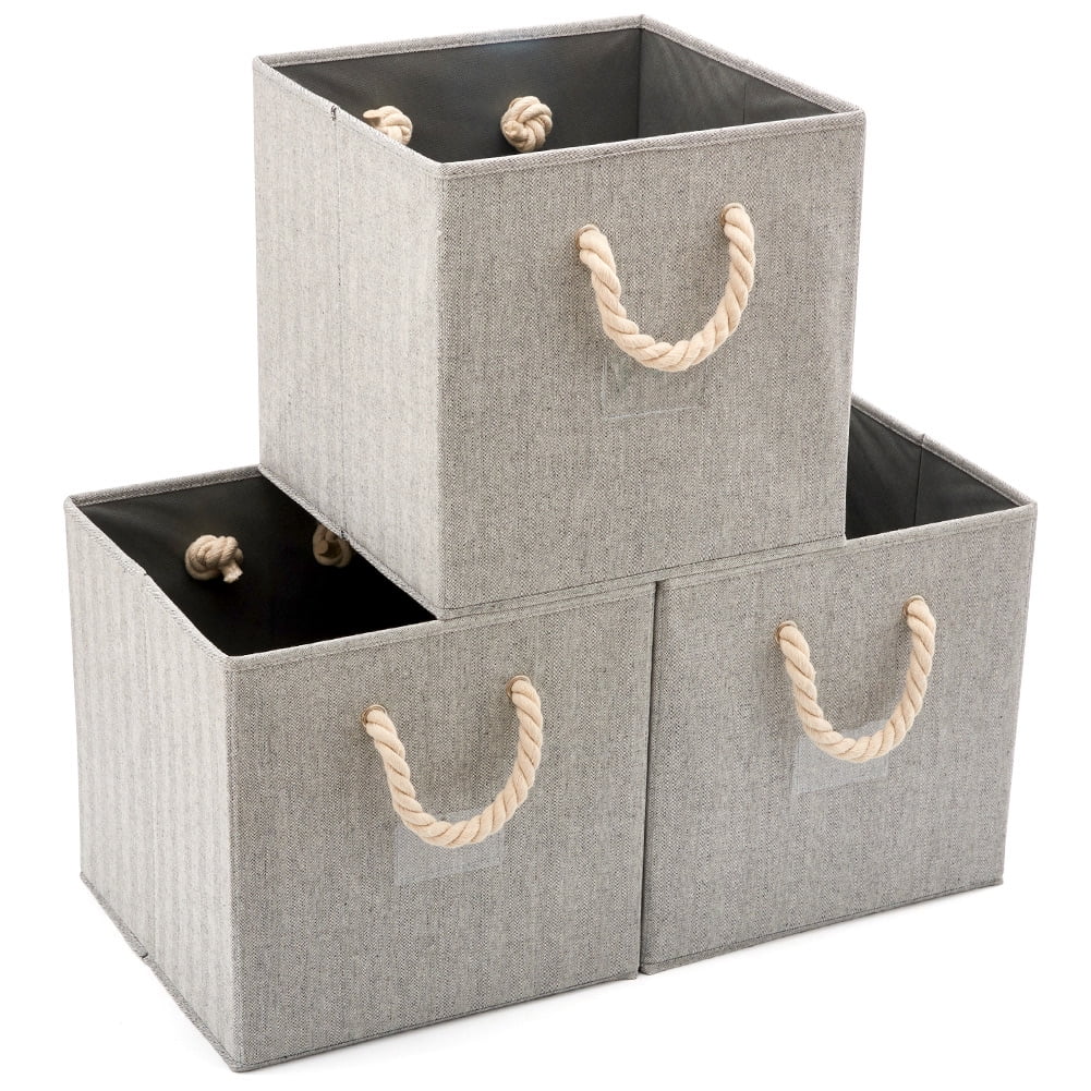 EZOWare Set of 3 Cube Storage Bins with Rope Handle for 13 inch Shelves ...