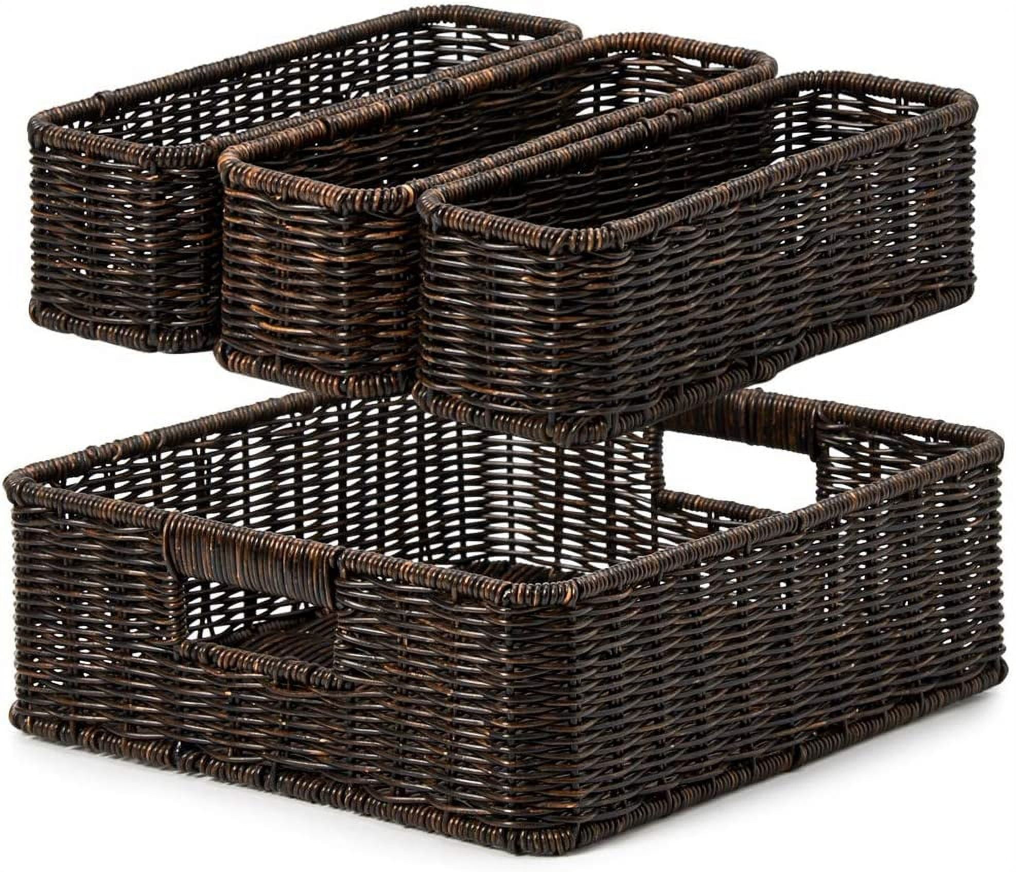 EZOWare Set of 4 Resin Woven Storage Baskets, Decorative Wicker Tray ...
