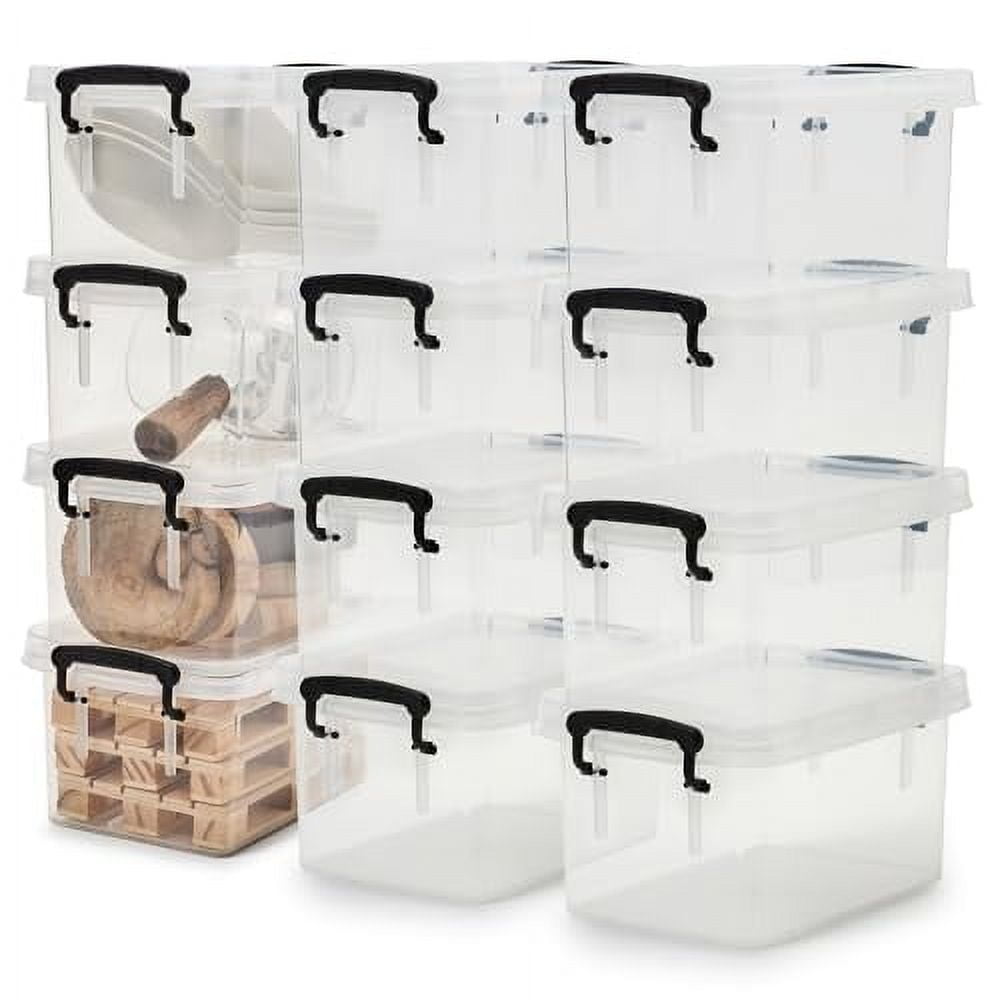 EZOWare Small Clear Plastic Lidded Storage Latch box, 0.7 Quart Small ...