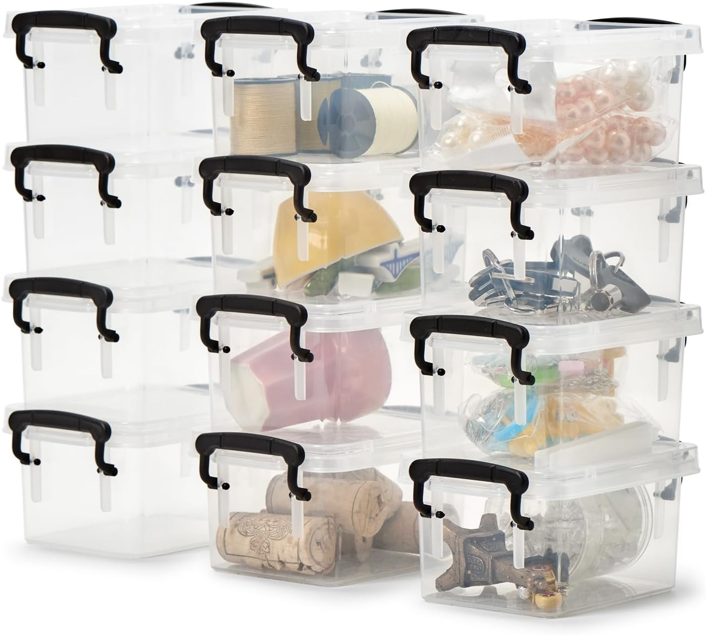 EZOWare Small Clear Plastic Lidded Storage Latch box, 30ml Small ...