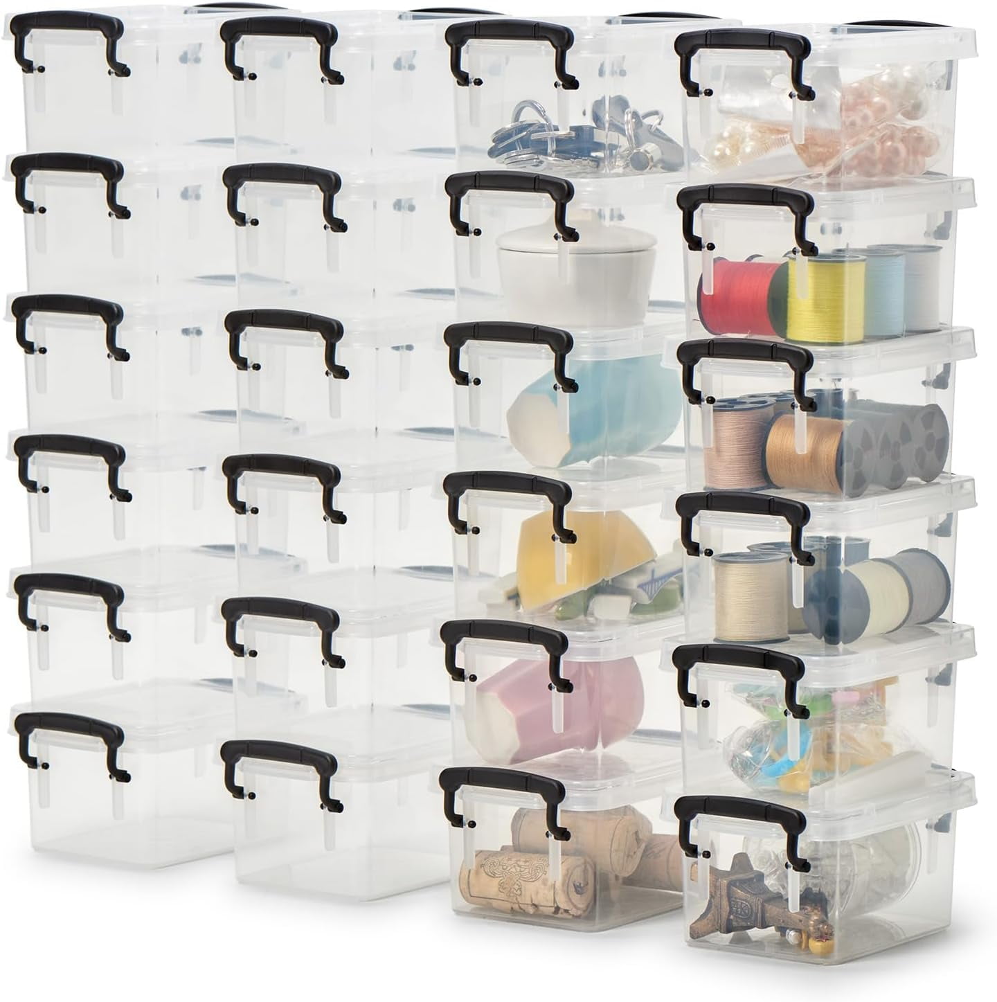 EZOWare Small Clear Plastic Lidded Storage Latch box, 30ml Small ...