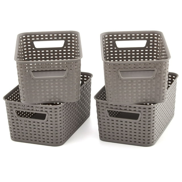 EZOWare Small Gray Plastic Knit Basket Shelf, Household Storage ...