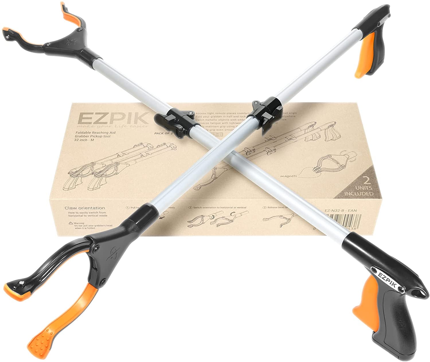 "EZPIK 32"" Heavy-Duty Reacher Grabber Tool for Elderly, Trash Picker ...