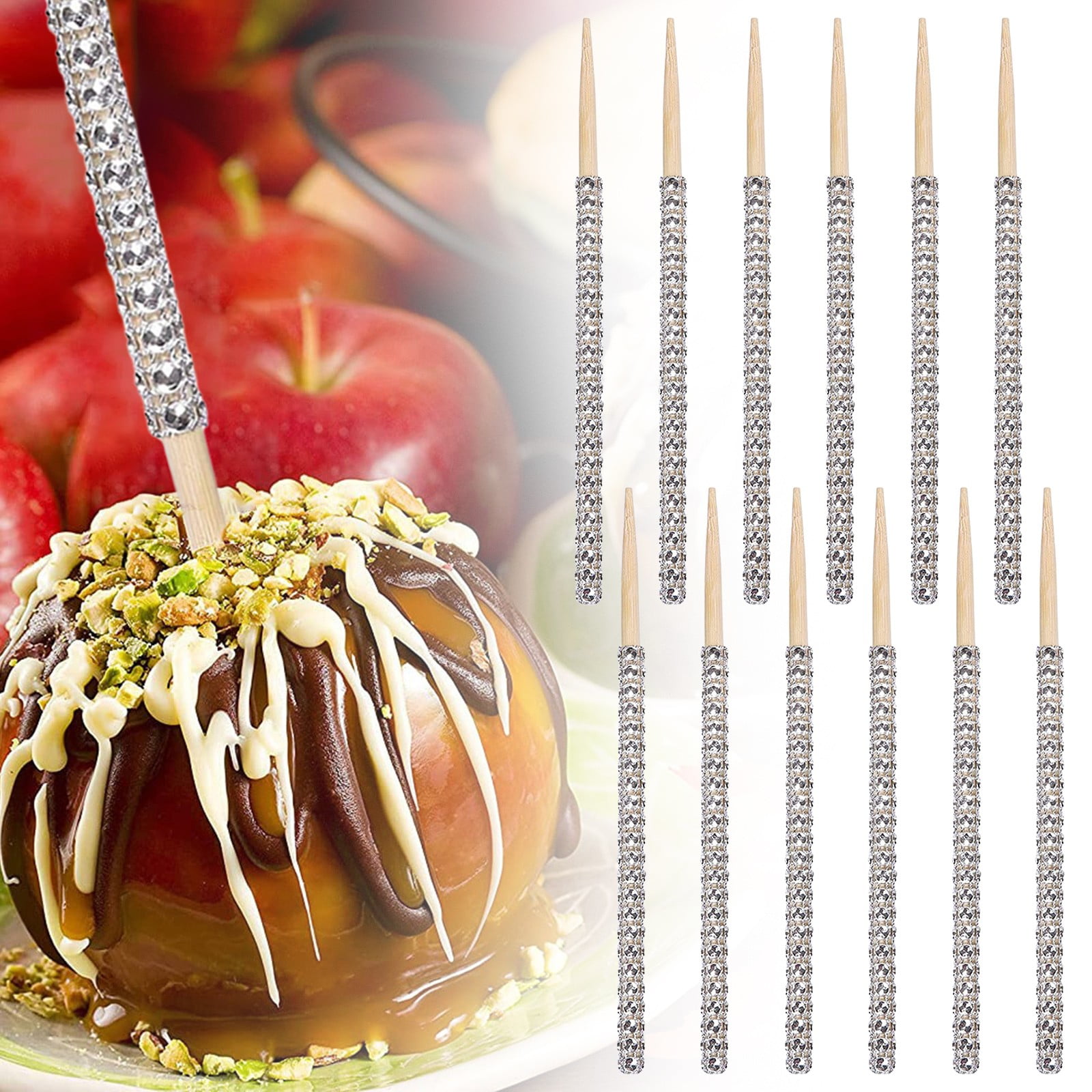 EZPXFC12 Pack Bling Candy Apple Bamboo Sticks – Wooden Pointed Bamboo ...