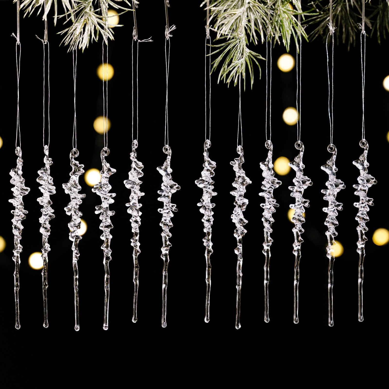 EZPXFCI 12 Pack Christmas Icicles Ornament – Clear Acrylic Hanging ...