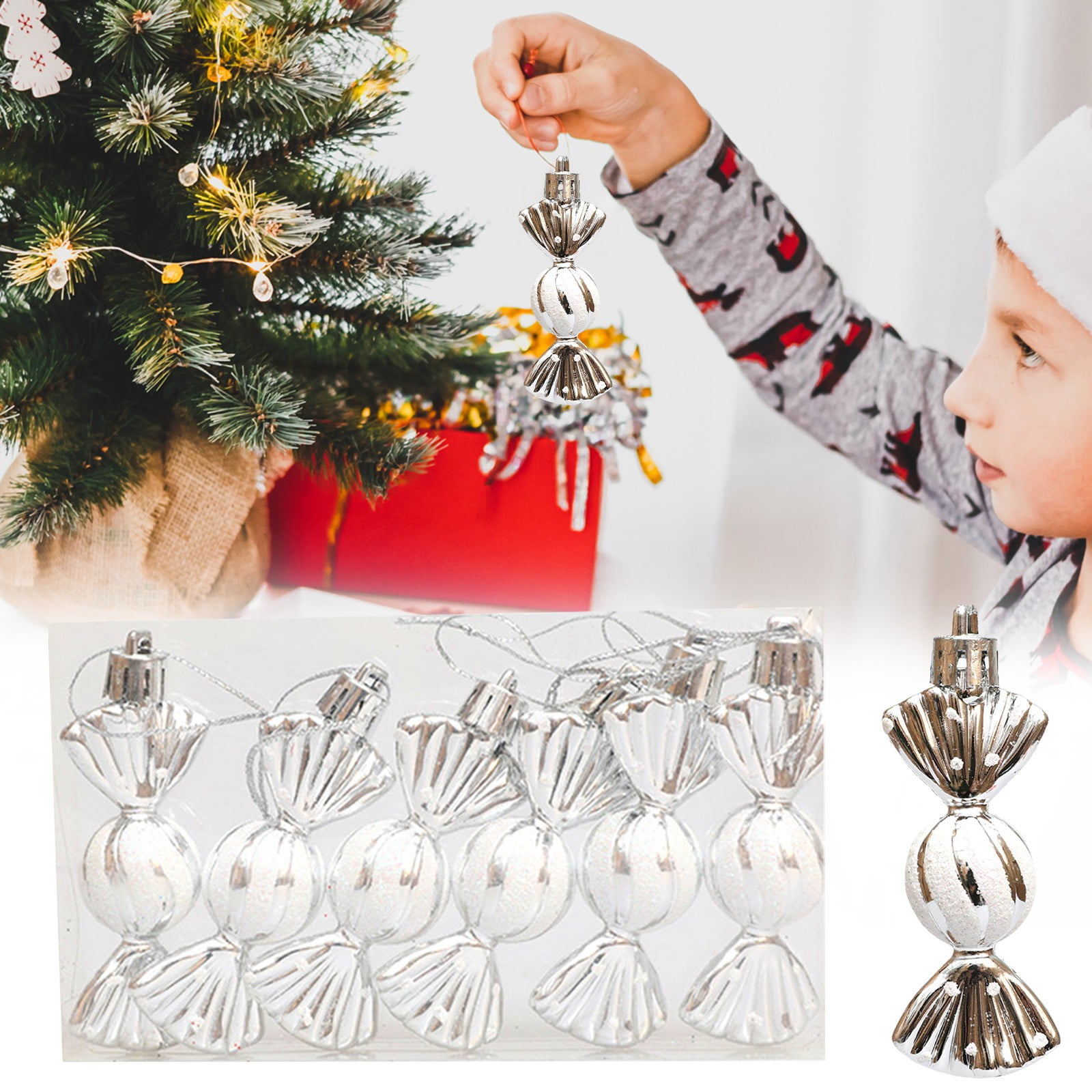EZPXFCI 6 Pcs Christmas Candy Ornaments With Ropes Hanging Glitter ...