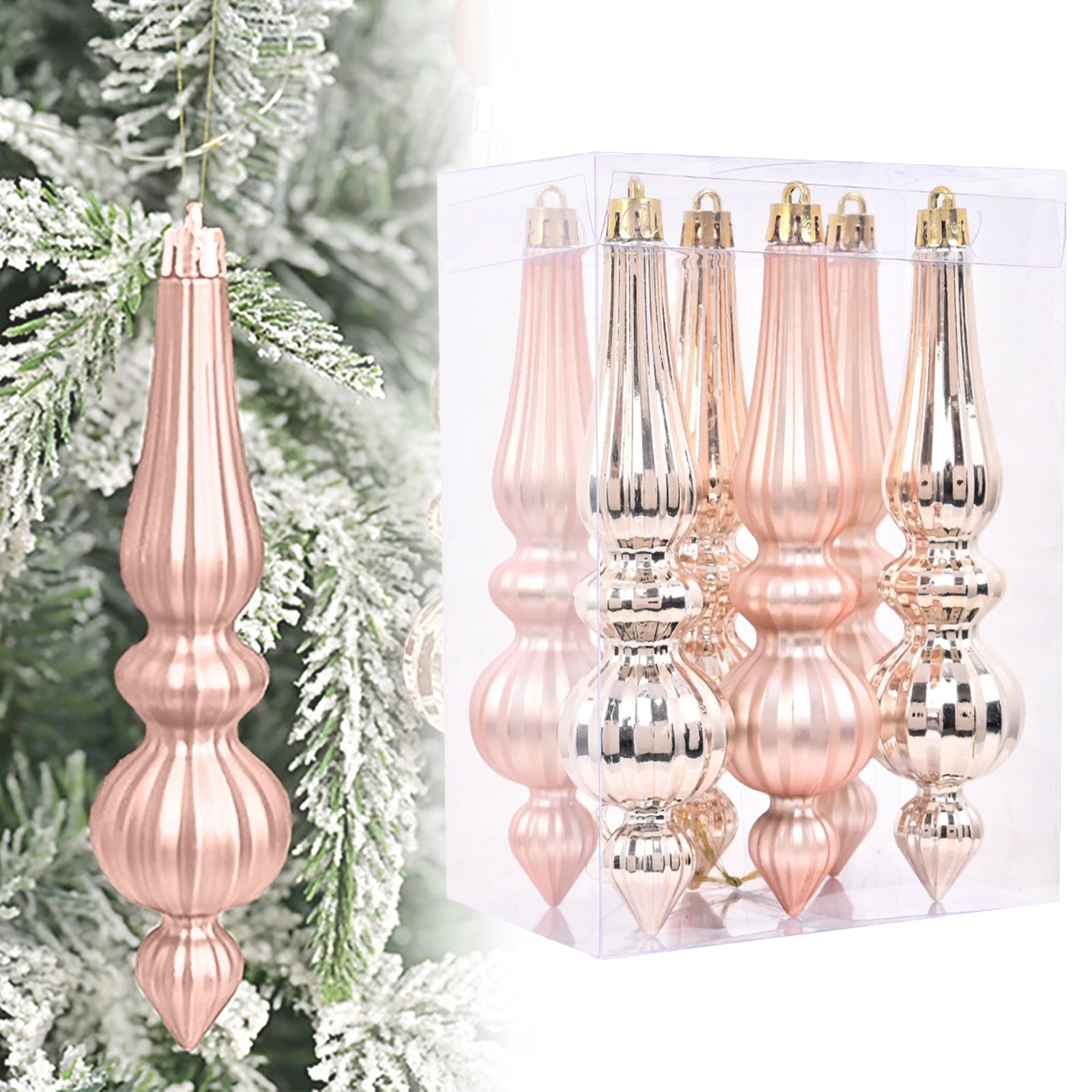 EZPXFCI 6 Pcs Crystal Glass Finial Christmas Ornaments Large Hanging ...