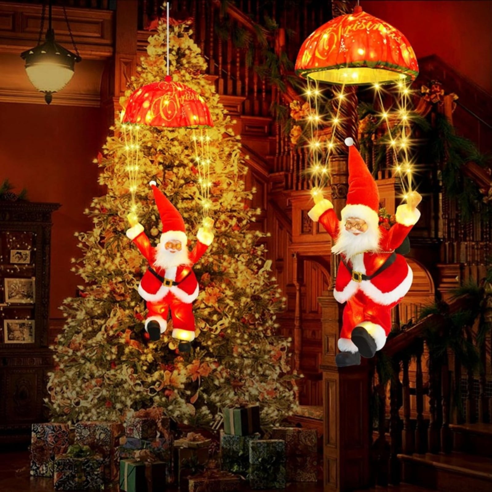 EZPXFCI Christmas Decorations Santa Claus Parachute Lights 8 Modes LED ...