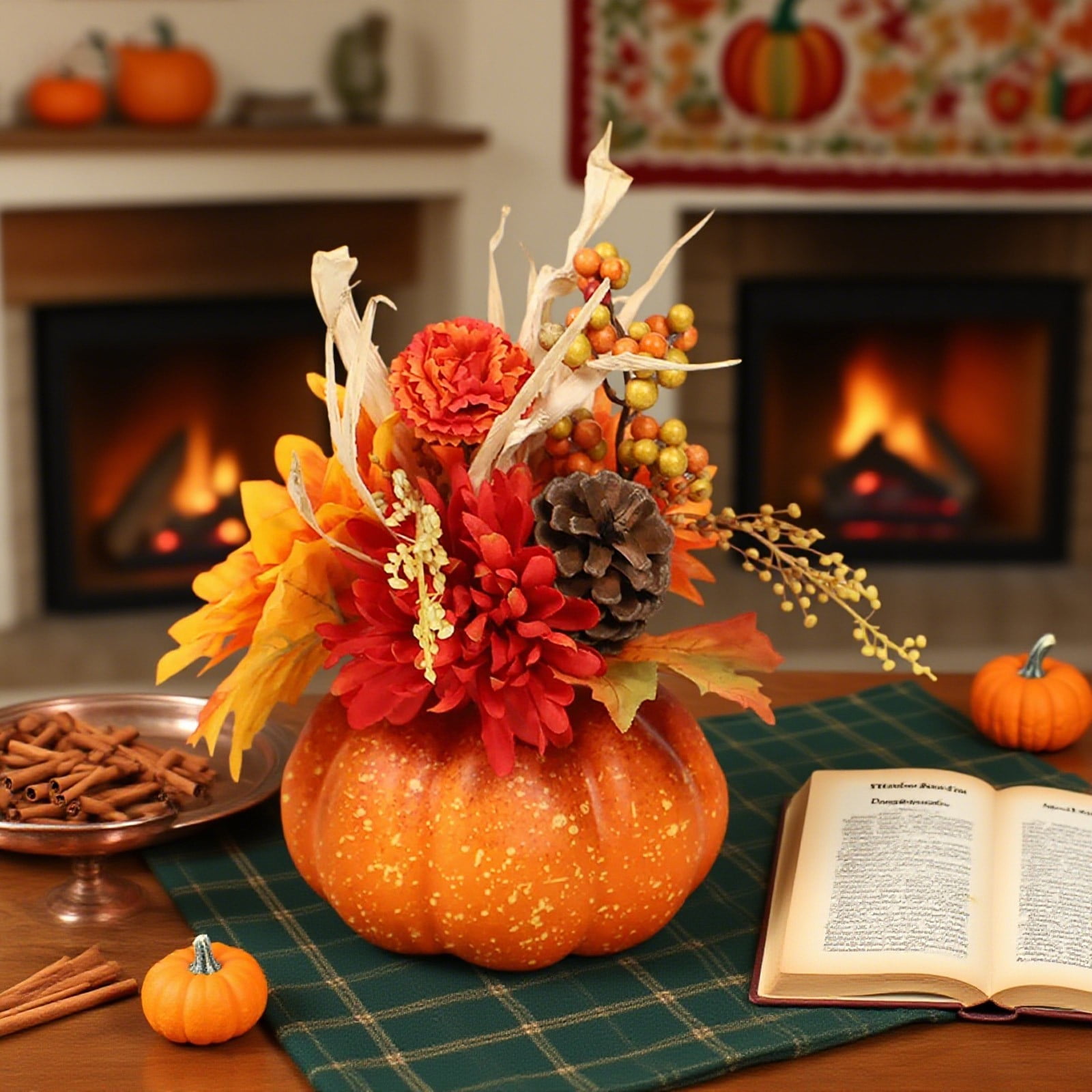 EZPXFCI Fall Pumpkin with Artificial Flower Decorations Thanksgiving ...