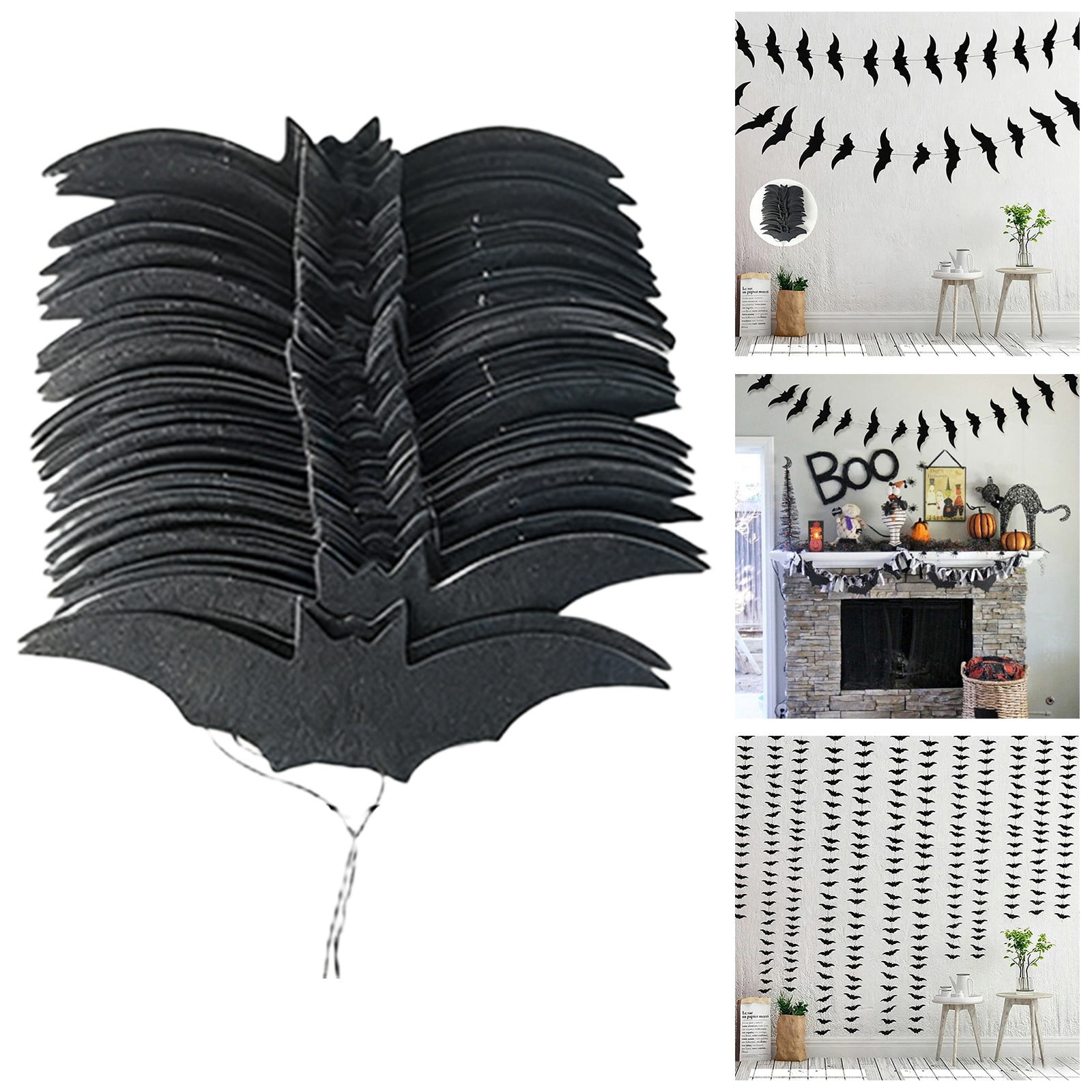 EZPXFCI Halloween Black Bat Garland Indoor Hanging Banner Decorations ...