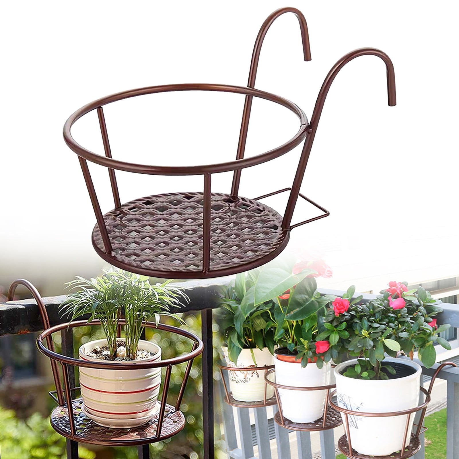 EZPXFCI Yardwe Balcony Flower Stand, Iron Railing Planter Holder for ...