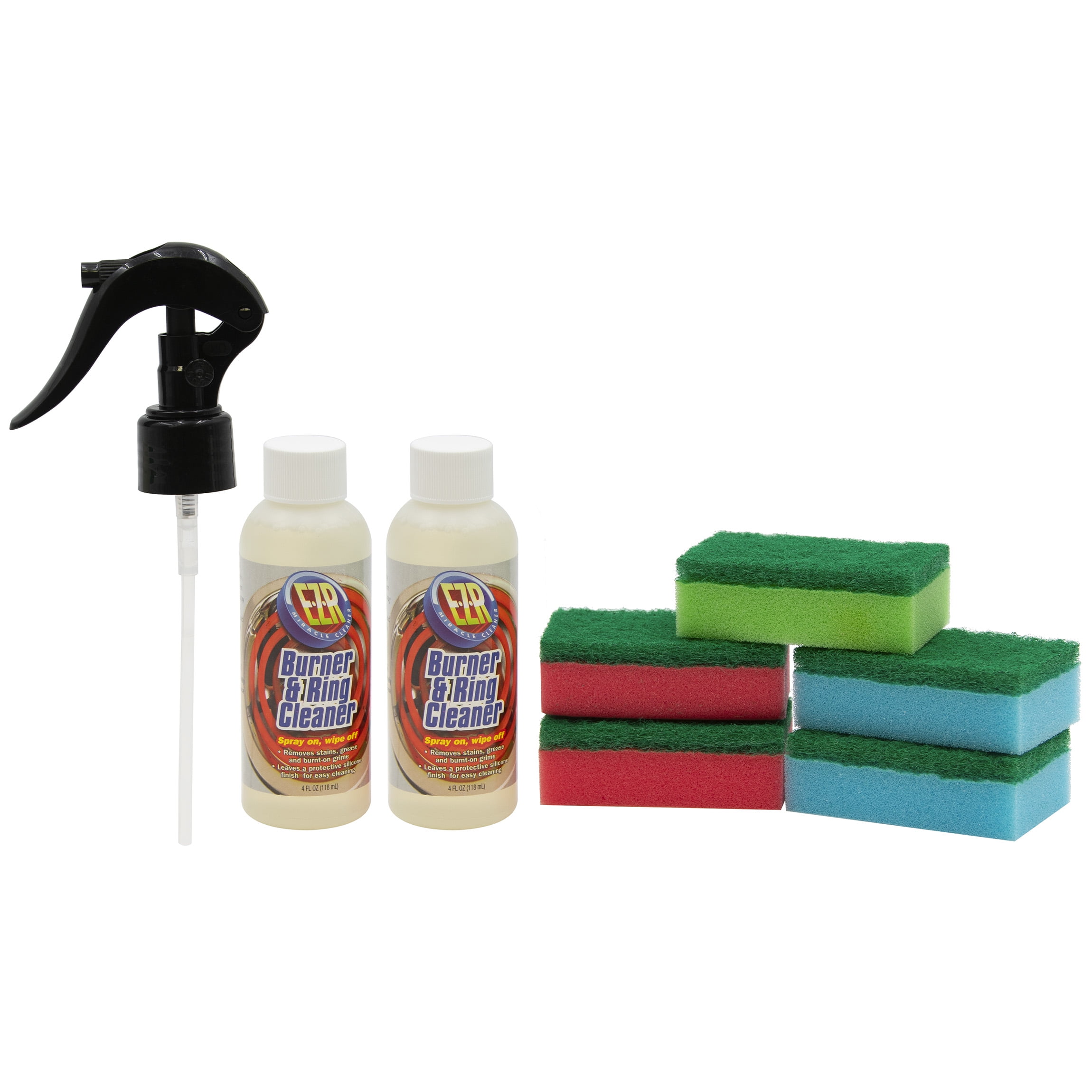 EZR Burner & Ring Cleaner 4 fl oz, 2 Pack + 5 Scouring Sponges ...