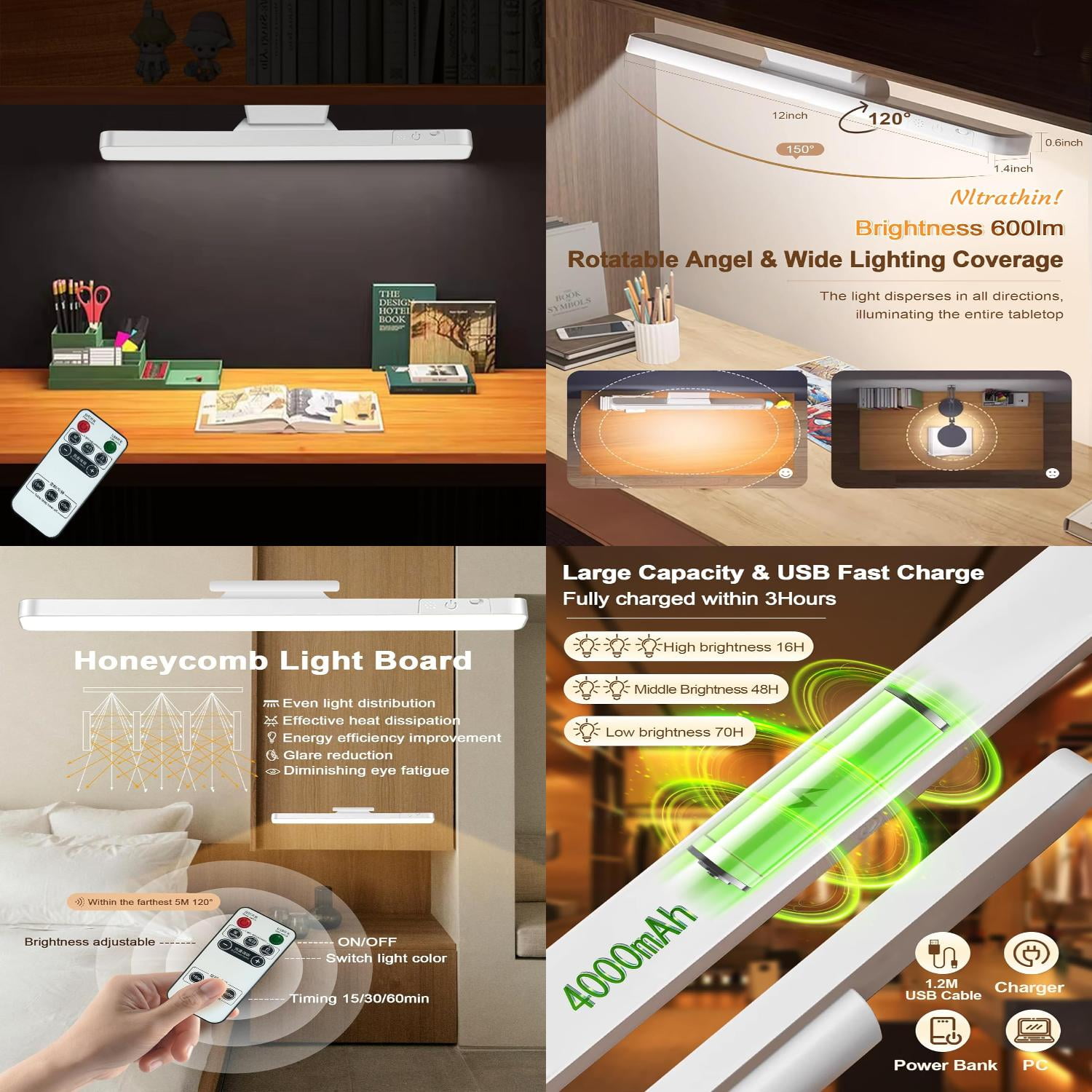 EZSZQWL Enhanced Large Rechargeable LED Desk Lamp - Adjustable ...