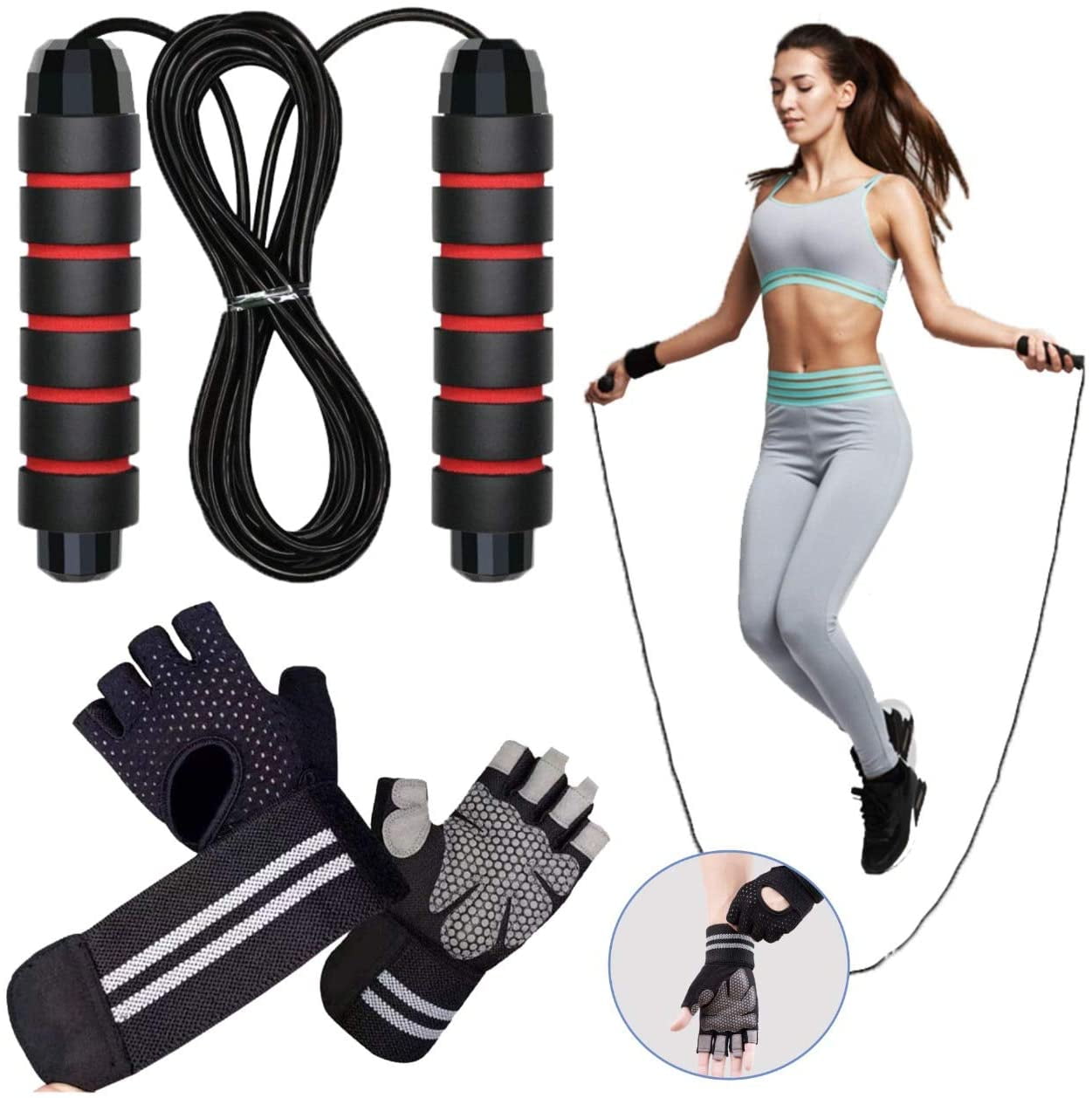 EZTECHO Jump Rope - Plus Workout Gloves for Men Women, Skipping ...