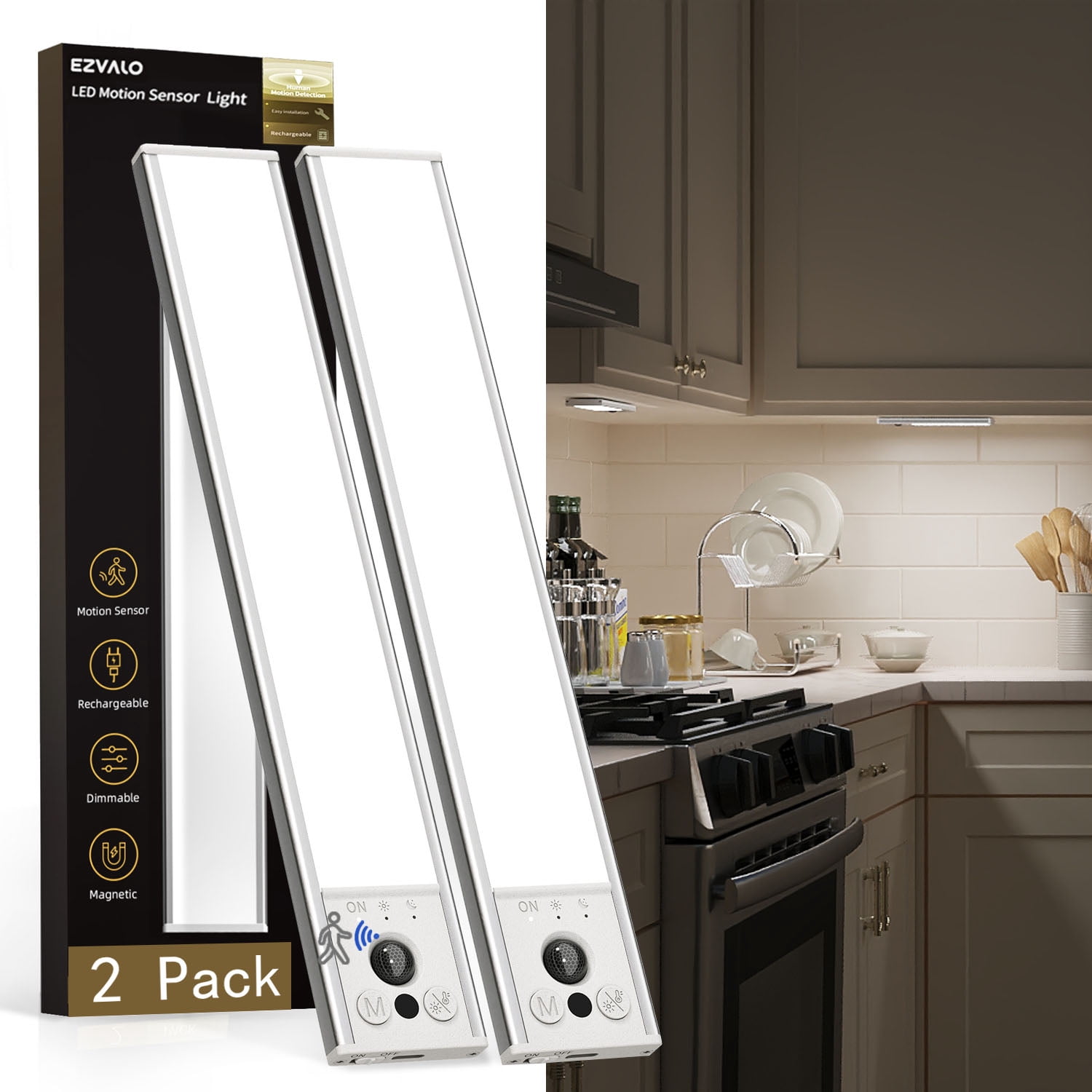 EZVALO Under Cabinet Lighting, LED Motion Sensor Closet Lights Indoor ...