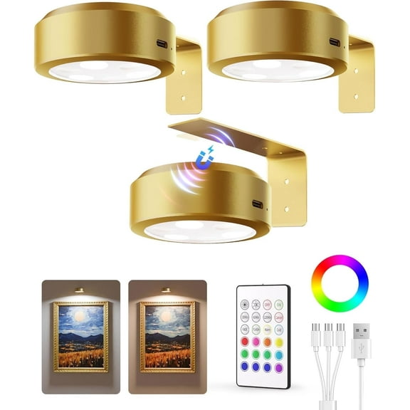 PUCACHI Magnetic LED Art Display Lights 3 Pack RGB Colors Wireless ...