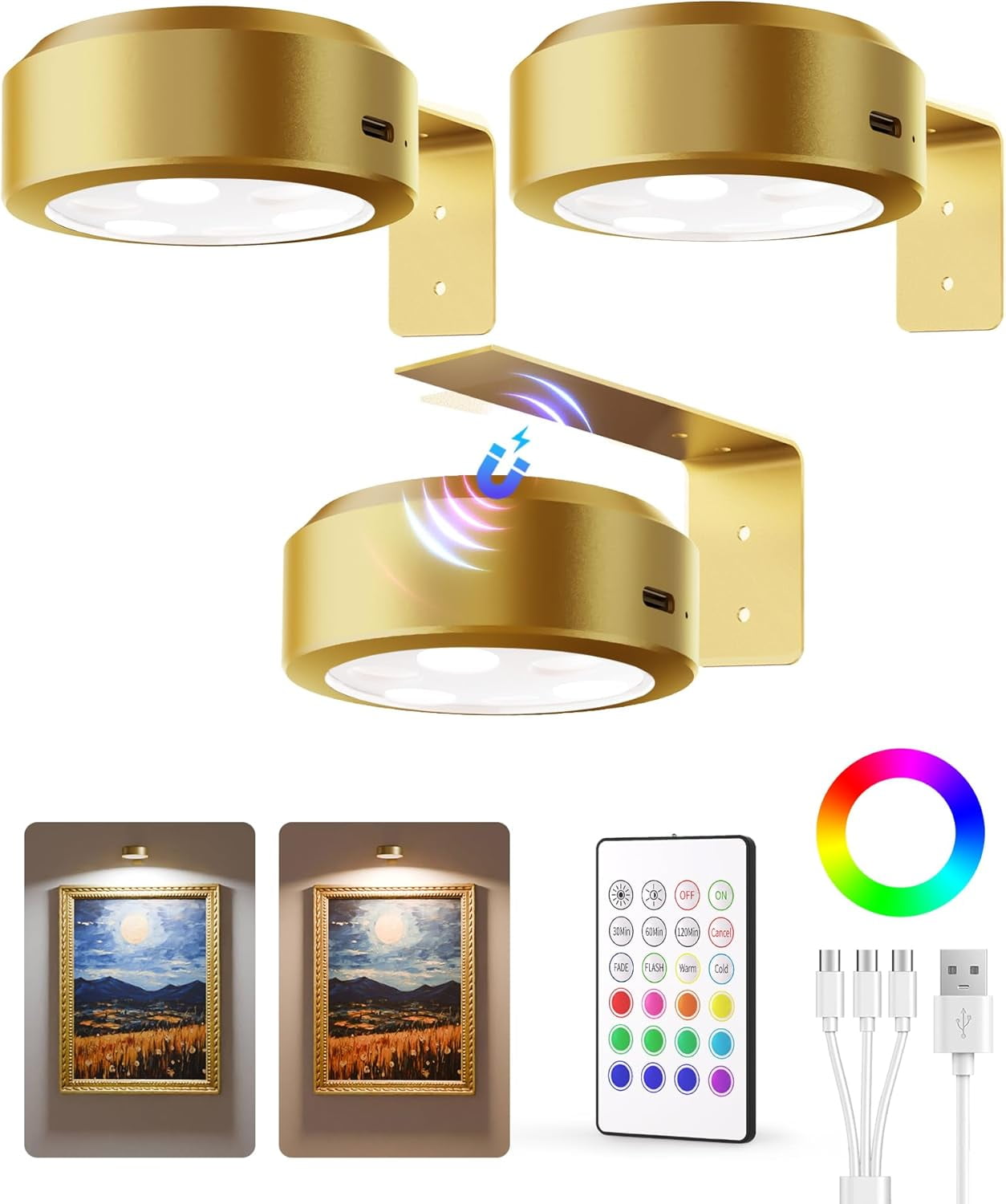 EZVALO Picture Lights for Wall, 2000mAh Rechargeable Battery Magnetic ...