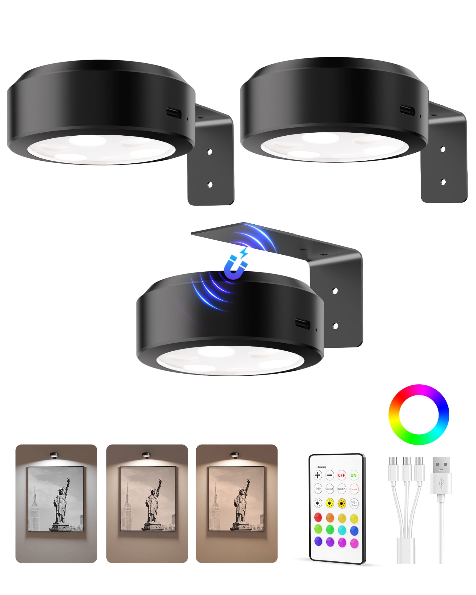 EZVALO Picture Lights for Wall, 2000mAh Rechargeable Magnetic Poster ...