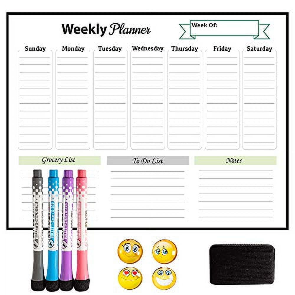 EZY ZONE Magnetic Weekly Calendar for Refrigerator- Daily Schedule ...