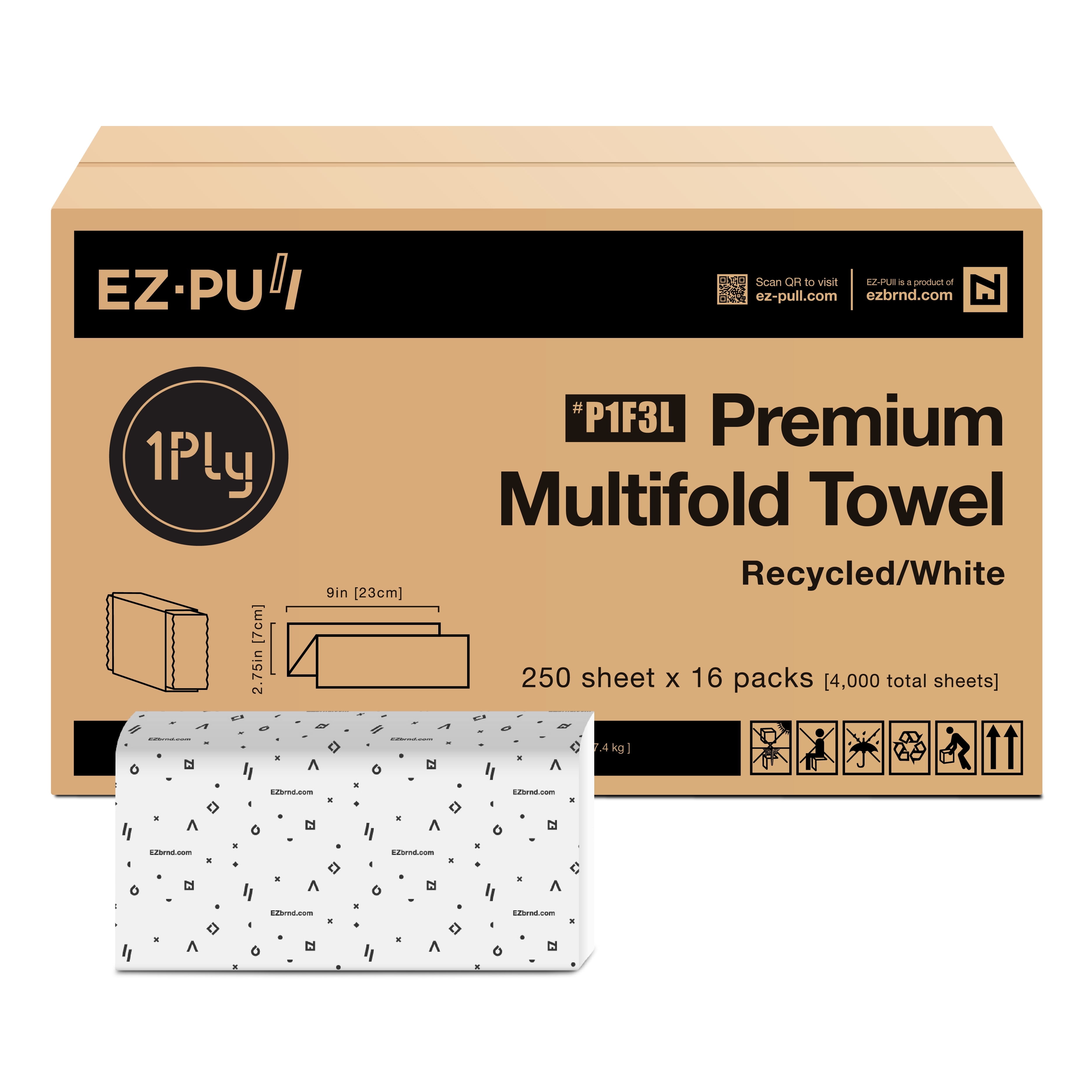 EZbrnd Premium Recycled 1ply MULTIFOLD Paper Towels, FSC certified, 250 ...