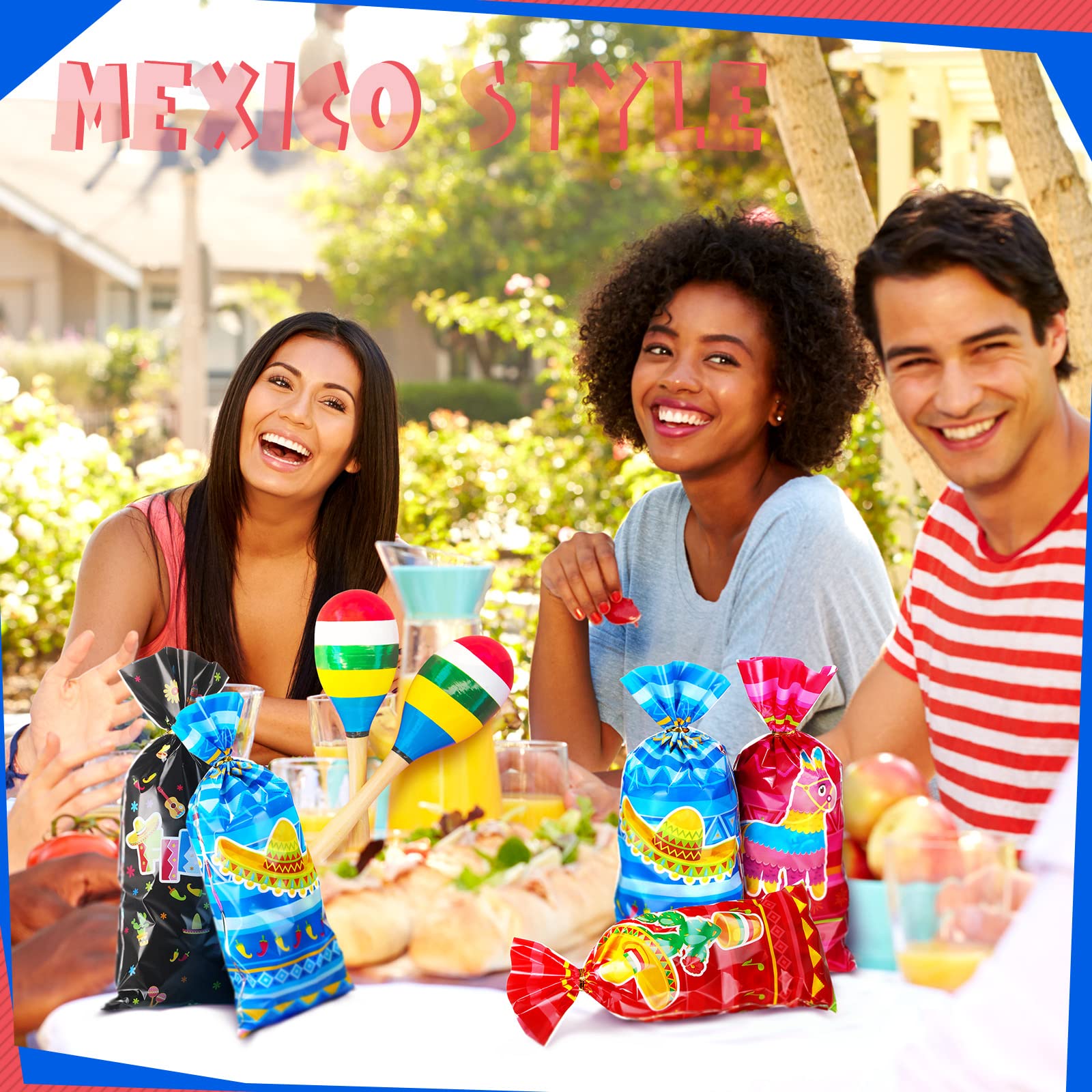 Eaasty 120 Pieces AJH3 Fiesta Cellophane Treat Bags Candy Bags Cinco De ...