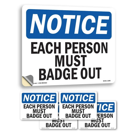 Each Person Must Badge Out OSHA Notice Vinyl Decal Label 10 Inch x 7 ...