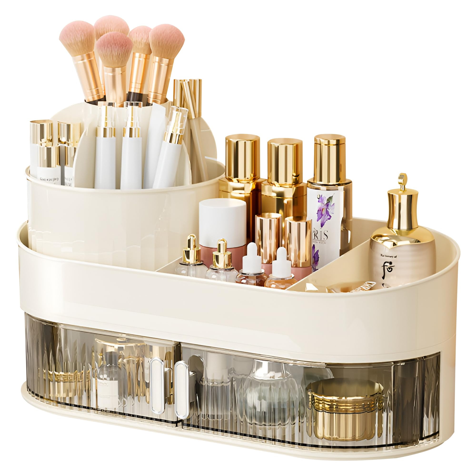 EachDusto Rotating Makeup Brush Holder organizer with Drawer White ...