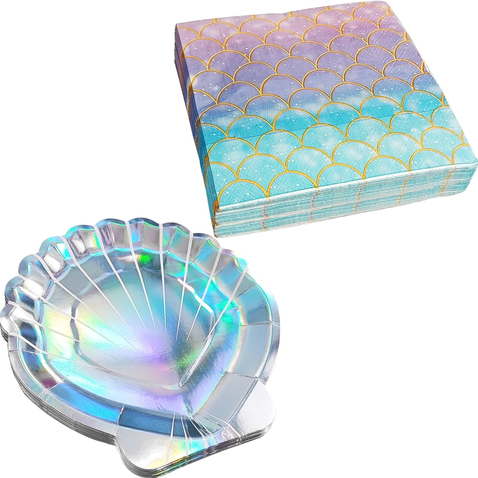 EaciTown Mermaid PartyITSC Plates and Napkins Set Serve 20 Iridescent ...