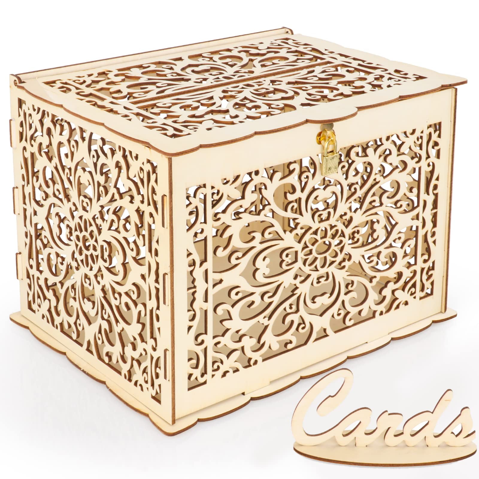 Eaezerav Wedding Card Box with Lock Rustic Wood Hollow Card Box DIY ...