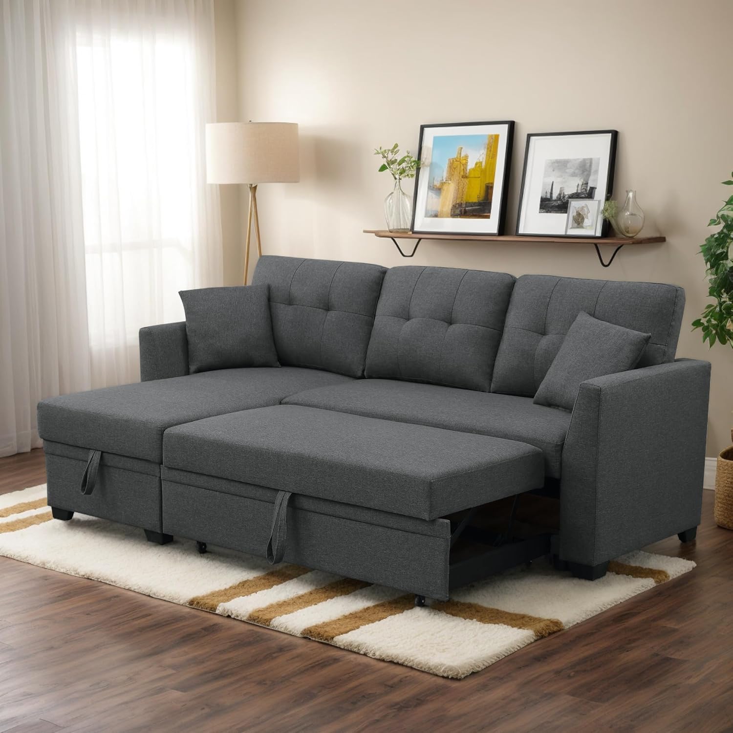 Eafurn L Shaped Reversible Sleeper Sectional Sofa Couches Pull Out ...