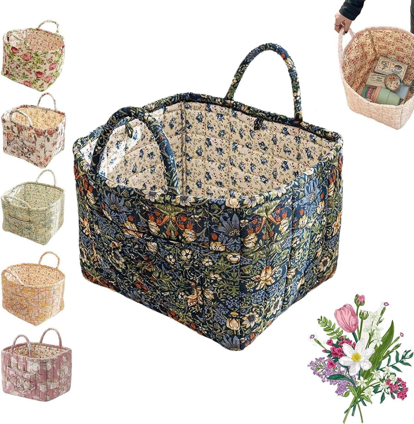 Eagerlyous Boho Fabric Storage Basket, Boho Quilted Fabric Storage Tote ...